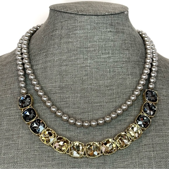Talbots | Jewelry | Talbots 2 Row Grey Pearl Rhinestone Layered ...